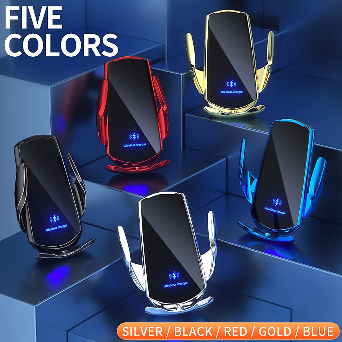 LFNOWN Wireless Car Charger Car Phone Holder Mount Wireless Charging 15W Fast Charging Auto Clamping Car Charger Phone Mount Phone Holder fit for All Android Smartphone(Silver)