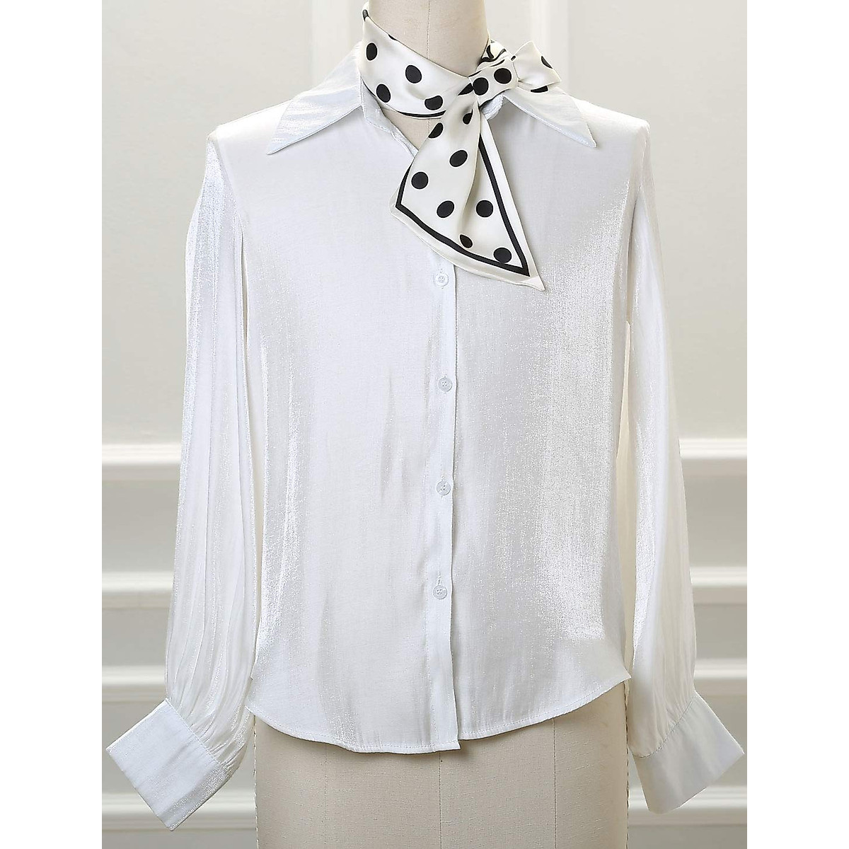 Allegra K Women Polka Dots Bevel Small Skinny Scarf Oblique Neck Scarves Double-Sided Neckerchief White