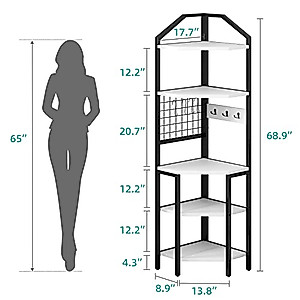 YITAHOME 5-Tier Corner Bookshelf, 68.9” Tall Modern Free Standing Corner Bookcase, 5 Shelf Corner Bookcase and Bookshelves Open Display Storage Book Shelves for Living Room, Home Office, White