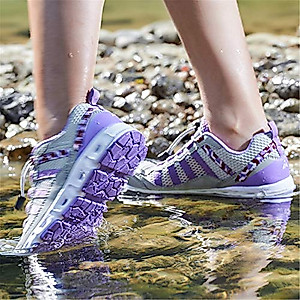 RUNMAXX Mens Hiking Shoes Womens Fishing Aqua Water Shoes Outdoor Sneakers Quick Drying Mesh Barefoot Grey Purple, 8