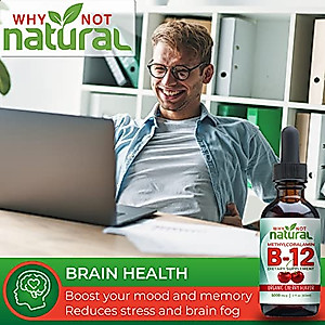 Organic Vitamin B12 Liquid - Sublingual Extra Strength 60 x 5000 mcg Drops, Methylcobalamin, Natural Cherry Flavor, Vegan, Maximize Absorption and Energy