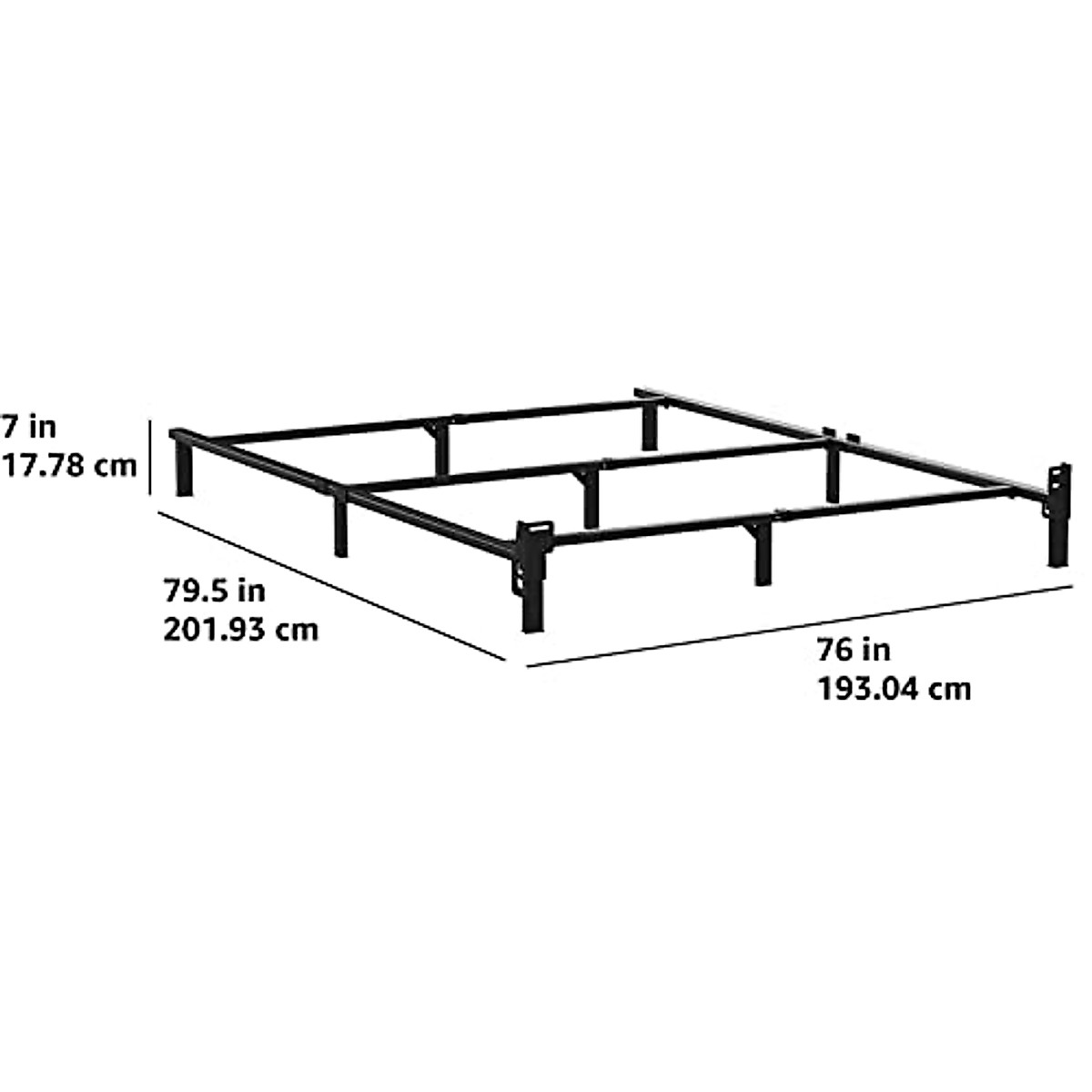 Amazon Basics Metal Bed Frame, 9-Leg Base for Box Spring and Mattress, King, Tool-Free Easy Assembly, Black, 79.5" L x 76" W x 7" H