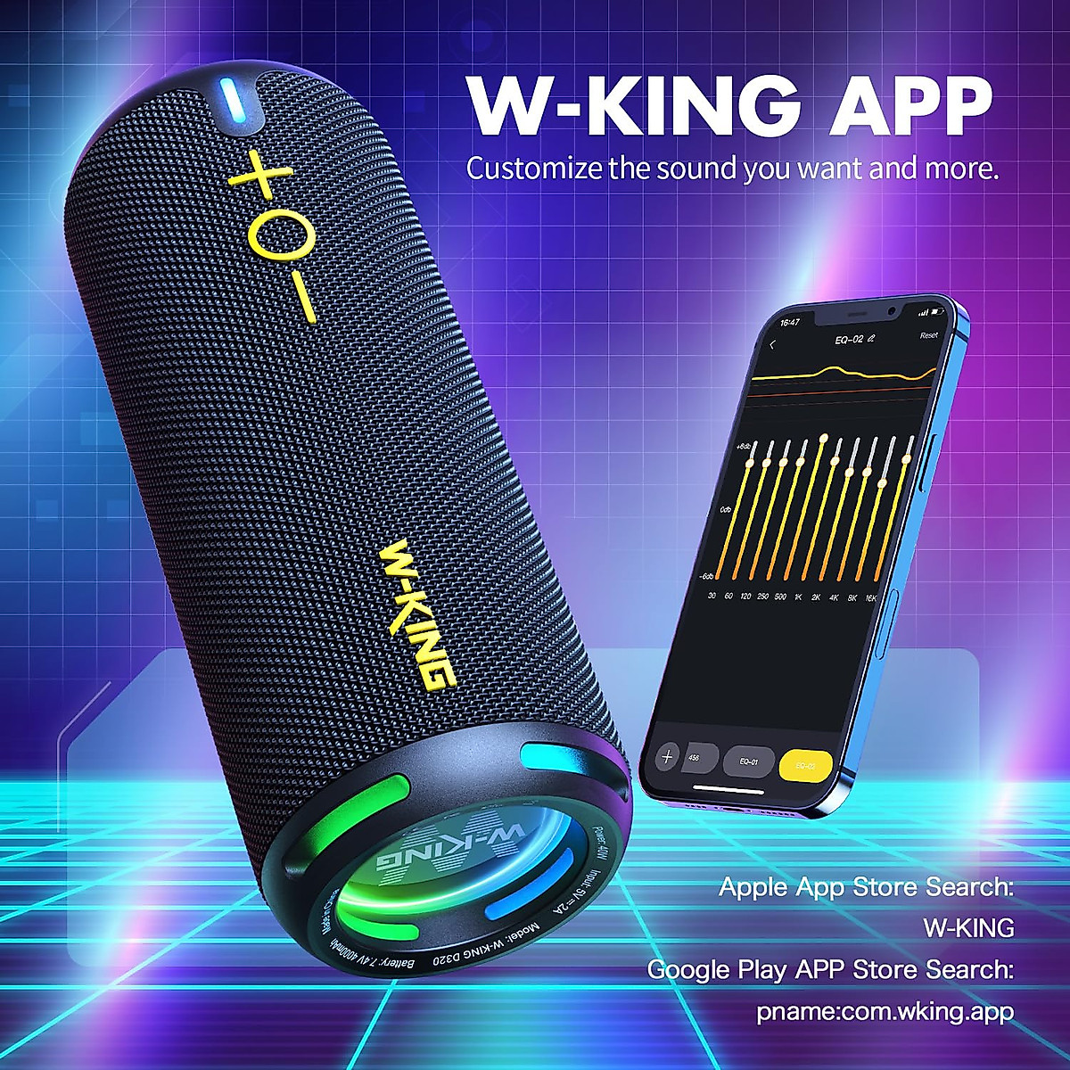 W-KING Bluetooth Speakers - IP67 Waterproof Outdoor Portable Wireless Speaker, Customized EQ APP/Deep Bass, 40W HD 360° Stereo Surround Sound with Lights/V5.3/DSP/TF/AUX, Dustproof for Shower, Camping