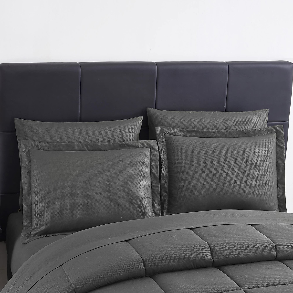 King Size Comforter Set 8 Piece Bed in a Bag with Bed Skirt, Fitted Sheet, Flat Sheet, 2 Pillowcases, 2 Pillow Shams, King, Greek Key Gray