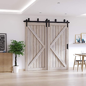 ZEKOO 5FT-16FT Bypass Barn Door Hardware Kit Double Track Low Ceiling Bracket with Metal Hanger for Double Sliding Barn Door (10FT Bypass Kit)