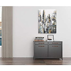 Yihui Arts Large Modern Abstract Chicago City Canvas Wall Artworks Painting with Gold Foil for Living Room Decoration