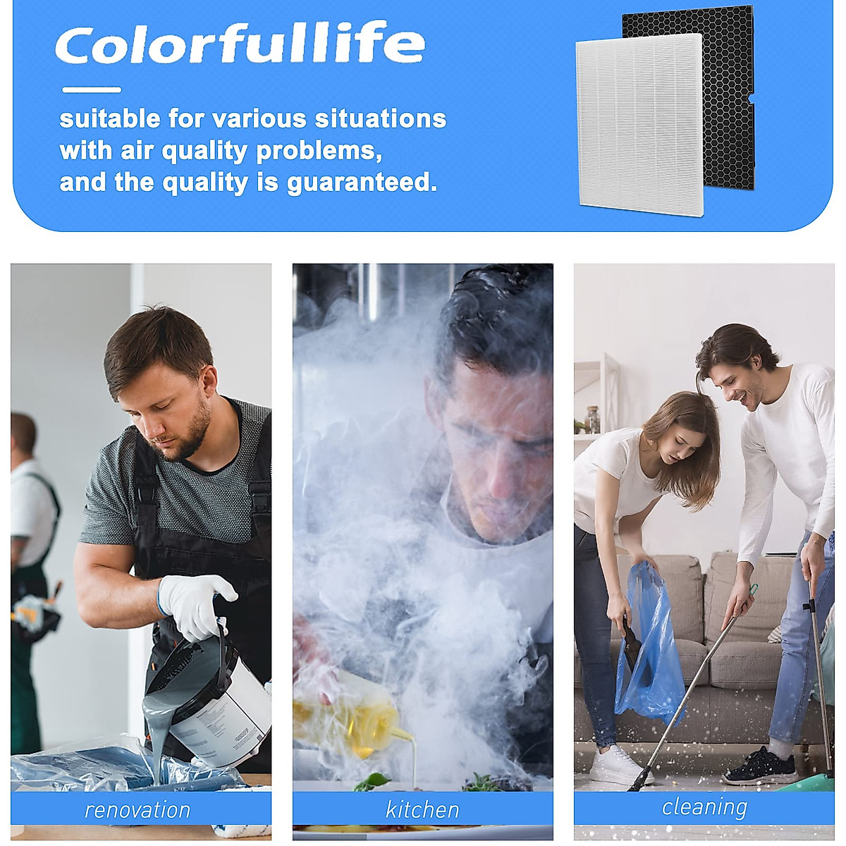 Colorfullife 2 Pack 116130 Replacement Filter H for Winix 5500-2 Air Purifier, 2 Pack HEPA Filters and 2 Pack Activated Carbon Filter Combo Pack