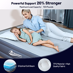 Beyondhome Queen 15inch Grey PVC-Free Air Mattress with Built-in Pump, Odorless, Adjustable Air Content, Strong Support, Durable, Anti-slip, Fast Packing, Lightweight