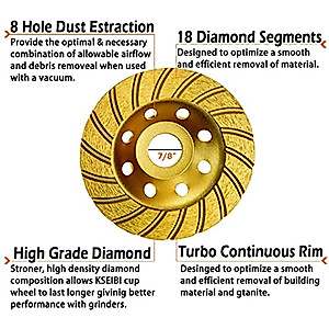 KSEIBI 644052 Super Turbo Diamond Cup Wheel 4-1/2 Inch (115 mm)