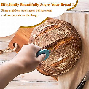 INSPOLIG Magnetic Bread Lame Dough Scoring Tool,Push-Pull Design Bread Lame Slashing Tool, Professional Sourdough Scoring Tool for Sourdough Bread Baking & Making Contain 5 Razor Blades (Blue)