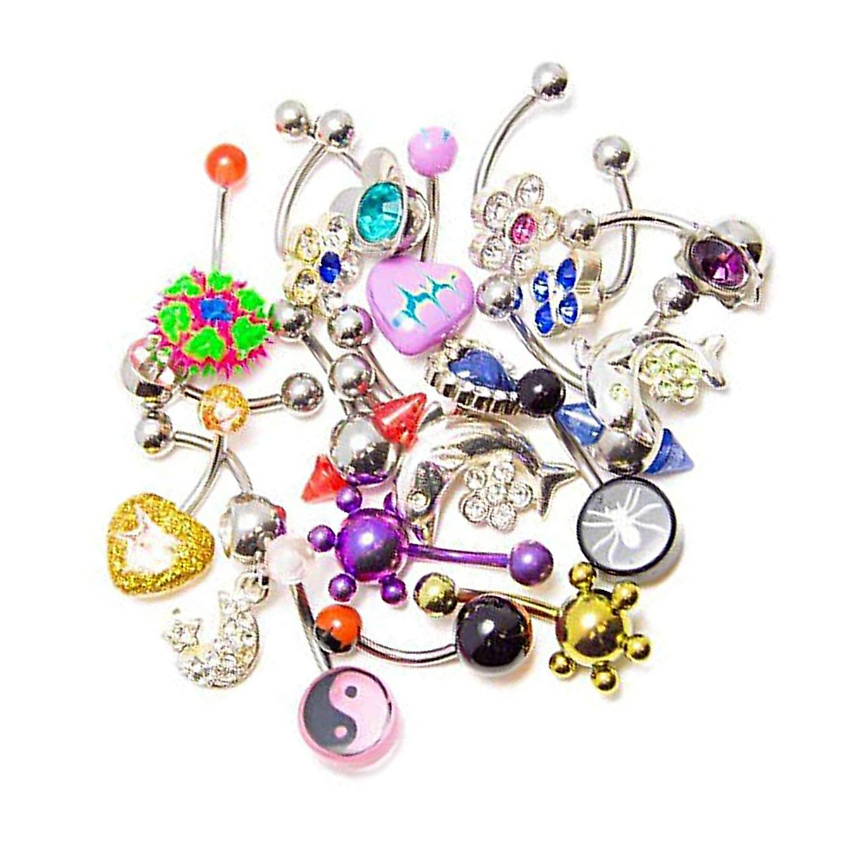 BodyJewelryOnline 12 Random Belly Navel Rings 316L Surgical Steel comfortable and long lasting 14 Gauge - 7/16 inche (11MM) Piercing Jewelry - Sold as a pack of 12