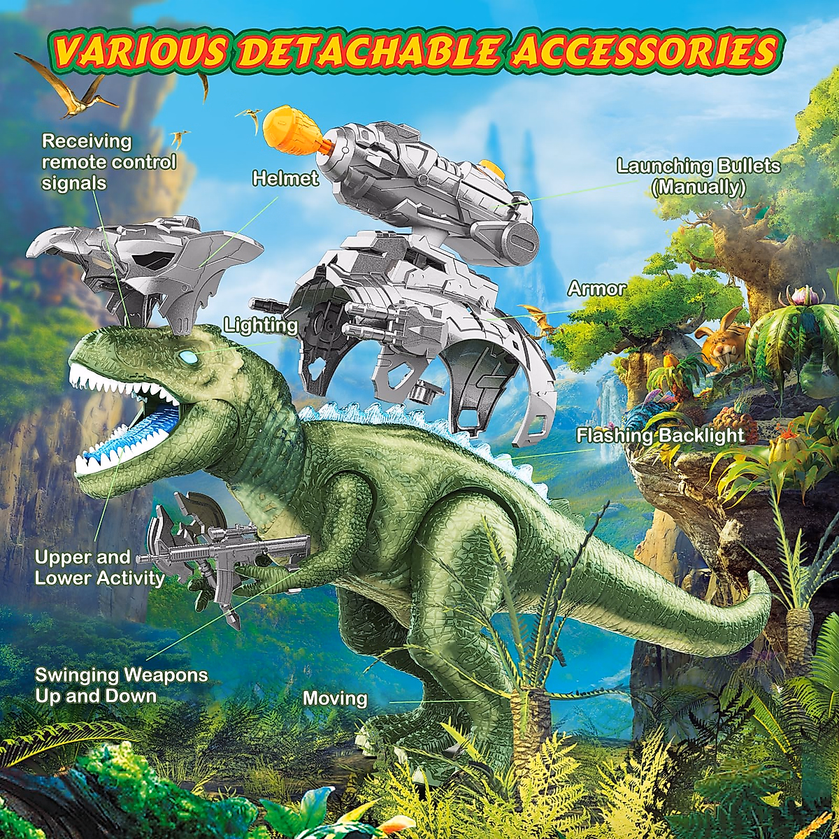 Dinosaur Toys with Remote Control-Dino Toys for Kids 3-5,6-8,8-12,Robot T-Rex Dinosaurs with Sounds,Lights,Moving and Launching Bullets,Gifts for 3+ Years Old Boys and Girls