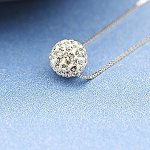 CIShop S925 Sterling Silver Chain Full Diamond Crystal Ball Sparkle Colla Pendant Necklace for Women
