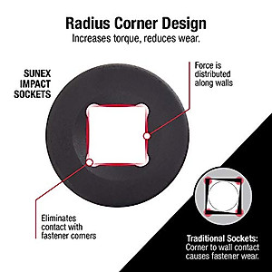 Sunex 2504, 1/2 Inch Drive Impact Extension Set, 4 Piece, SAE, 3 Inch - 15 Inch, Cr-Mo Steel, Radius Corner Design, Wobble Drive, Steel Ball Retainer, Dual Size Markings, with Storage Tray