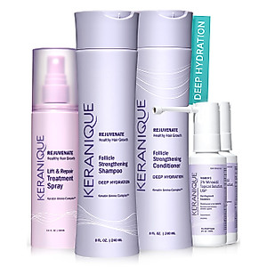 Keranique Hair Growth Products Set 2% Minoxidil Hair Regrowth Treatment for Women - Deep Hydrating Shampoo and Conditioner - Hair Thickening & Volumizing Spray - Hair Loss Treatment System - Full Kit