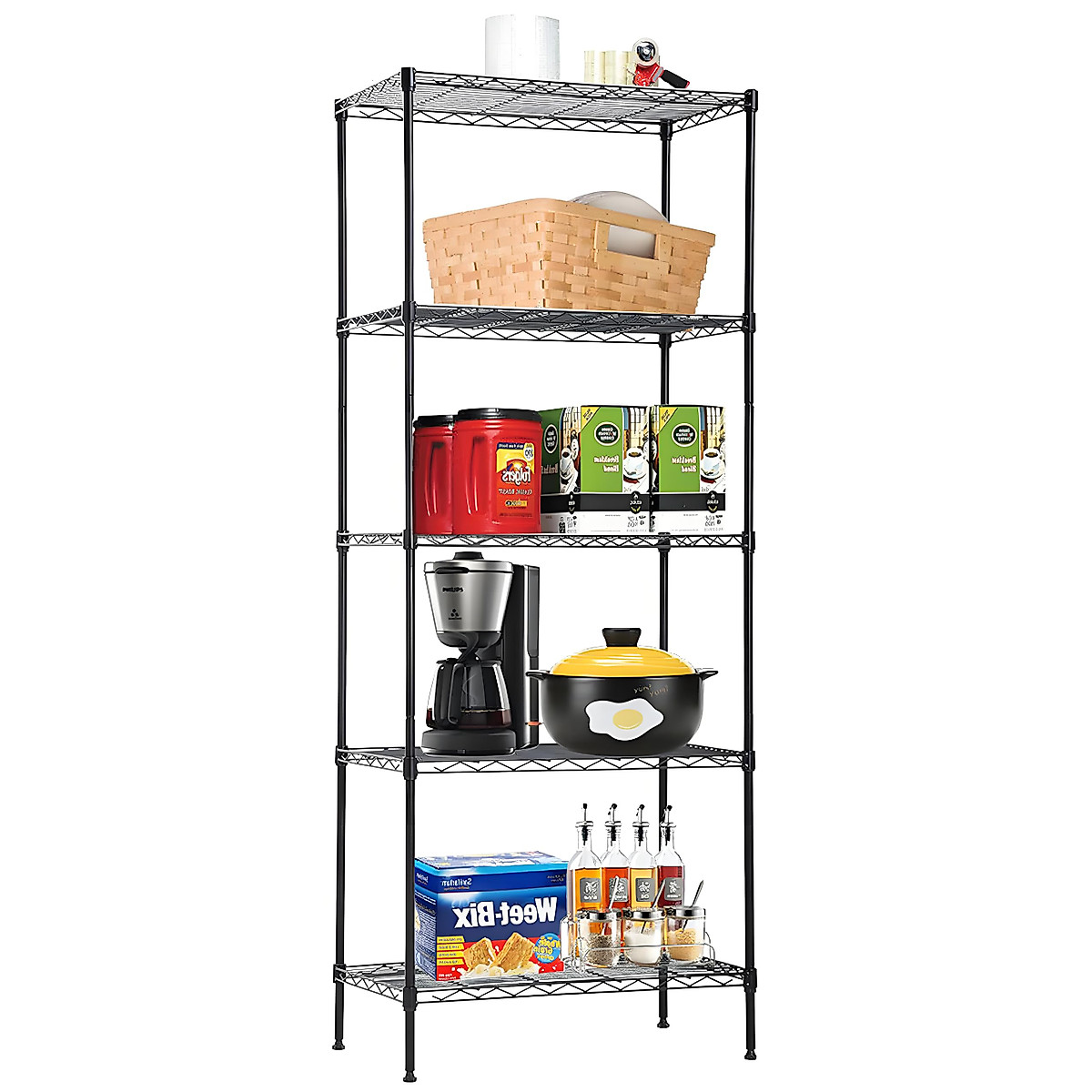 FLL Wire Shelving Unit 5-Tier NSF-Certified Heavy Duty Commercial Grade Metal Storage Shelves, 14" D x 24" L x 60" H Adjustable Wire Rack Shelving for Bathroom Kitchen Pantry Closet (Black)