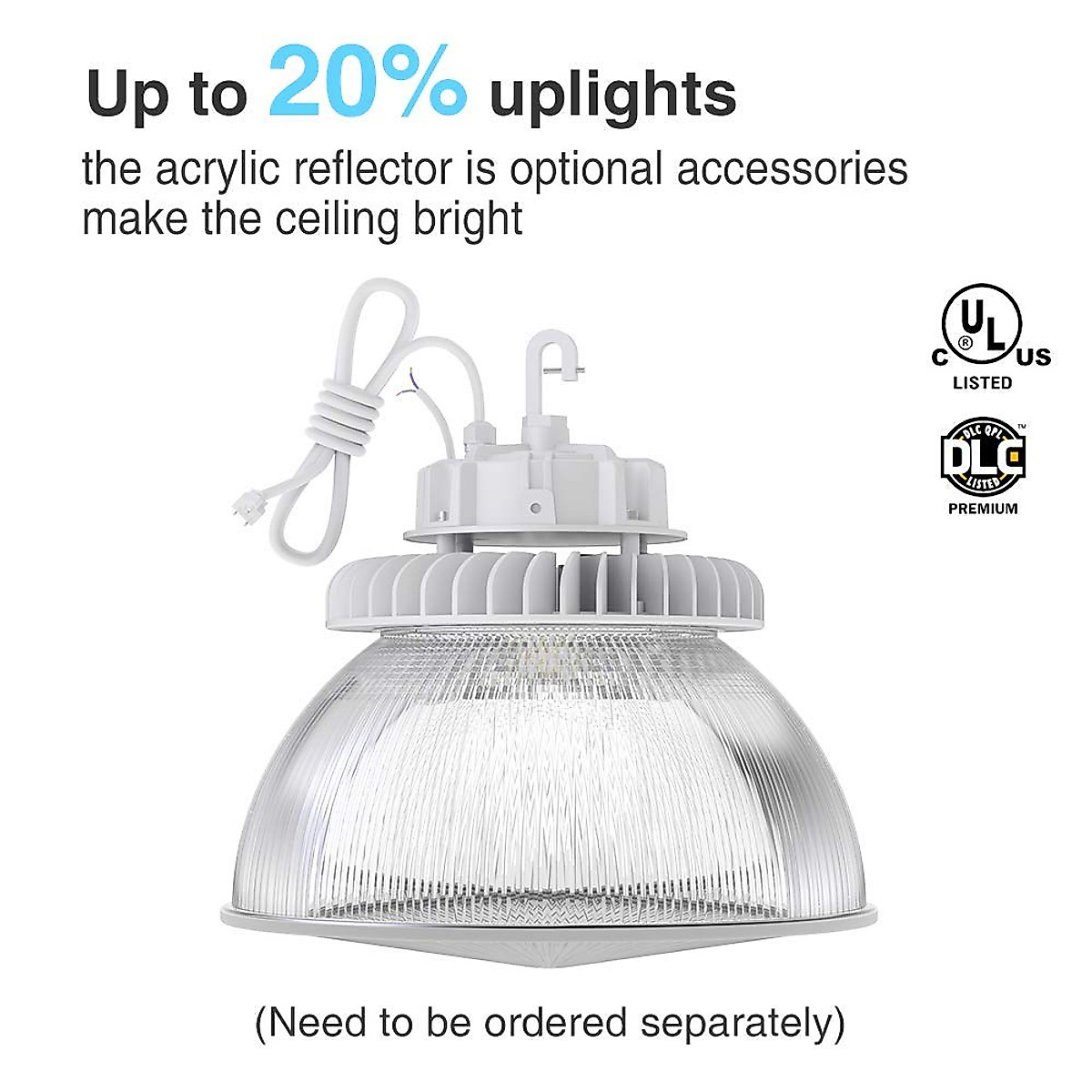 HYPERLITE High Bay Led Lights 150W 21,000LM(140lm/w) 5000K CRI>80 1-10V Dimmable UL Listed Hanging Hook Safe 5' Cable with 110V Plug UFO High Bay Light for Shopping Mall Warehouse