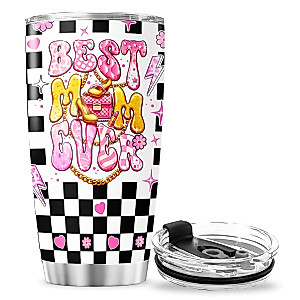 JENOIS Tumblers Women Cups Checkered Coffee Mama Funny Day For Mothers Modern Simple Simply Handle, Mom Nutrition Facts, Tumbler 20 Oz With Lid And Straw, Best Mom Ever Gifts