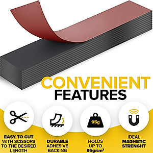 Magnetic Strips with Adhesive Backing - Magnetic Tape for Crafts - Tool and Knife Magnet Strips for Kitchen, Garage and Garden - Adhesive Magnetic Tool Holder Strip for Wall