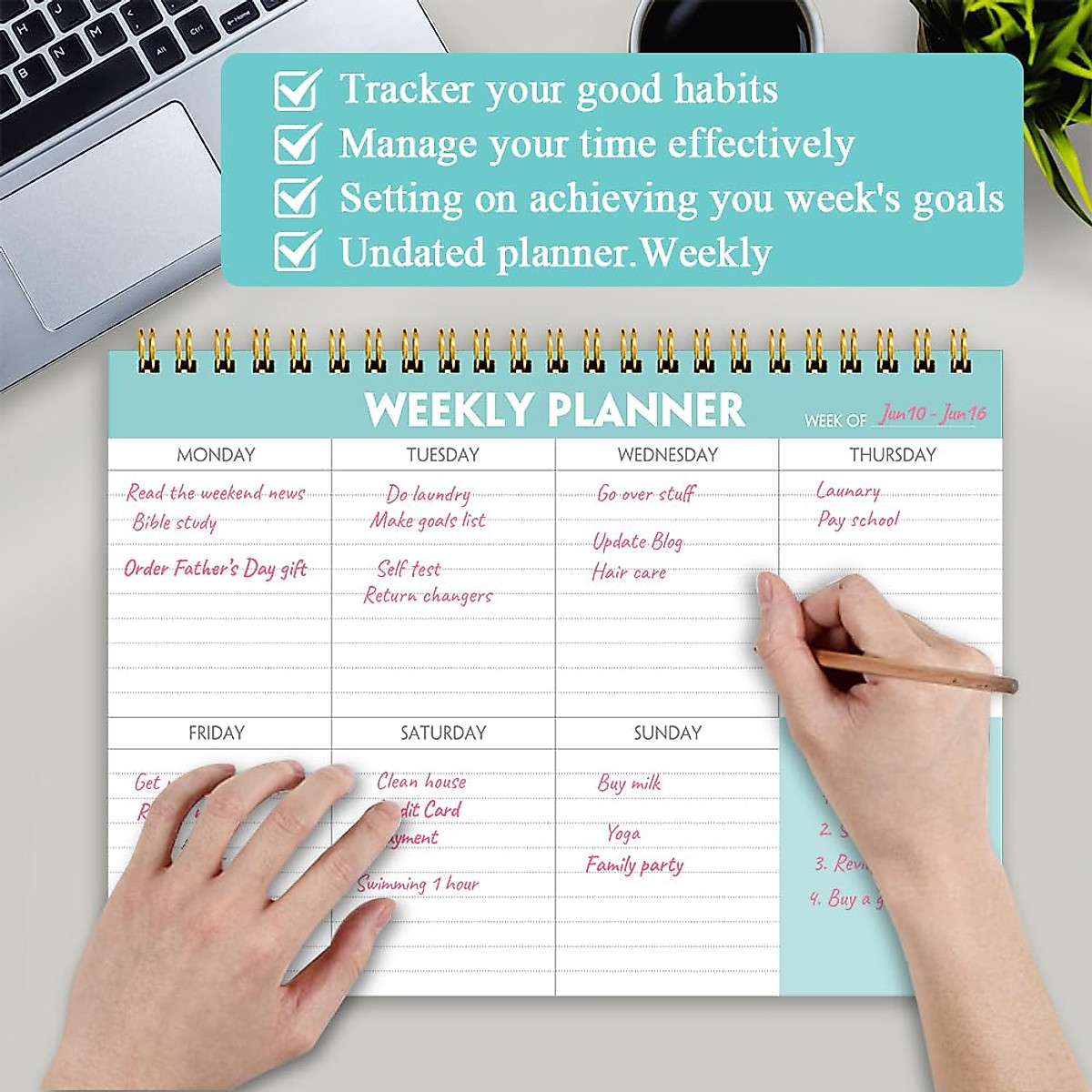 Weekly Planner Notepad - 7" x 10" Weekly Pad Organizers Habit Tracker Journal for Man & Women, 52 Sheets, 100gsm Paper, Undated Weekly To Do List Notepad with Your Life, Teal