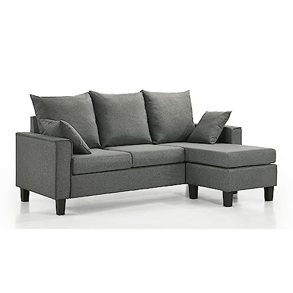 HOMES: Inside + Out Bevis Modern Convertible Sectional for Living Room and Bedroom, L-Shaped Couch with Linen Fabric for Apartment, 3 Seat Sofa with Chaise for Small Spaces and Office, Gray