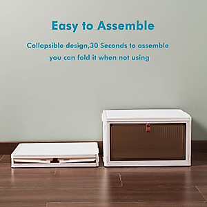 32Qt Plastic Storage Bins Organizer 4 Tier, Stackable Bins for Storage, Storage Boxes with Lids, Storage Containers Organizer for Bedroom Living Room Kitchen Study Office, Durable Folding Storage Boxe