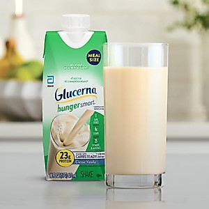 Glucerna Hunger Smart Meal Size Shake, Diabetic Drink to Support Blood Sugar Management, 23g Protein, 250 Calories, Classic Vanilla, 16-fl-oz Carton, 12 Count