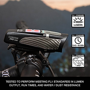 NiteRider Lumina Pro 1000 Front Bike Light Rechargeable MTB Road Commuter Bike Light Powerful Lumens Water Resistant Bicycle Headlight LED Front Light Easy to Install Cycling Safety