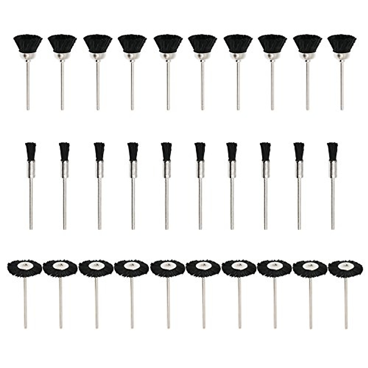 NIUPIKA Soft Nylon Bristle Brushes Cup Wire Brush Set Cleaning Polishing Accessories 2.35mm Shank for Rotary Drill Tools Pack of 30 Pieces