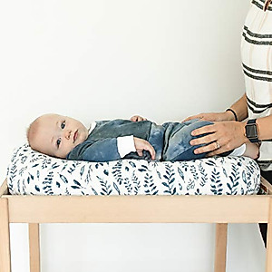 Bebe au Lait Classic Muslin Changing Pad Cover, 100% Cotton Muslin, One Size Fits Most - Blue Leaves