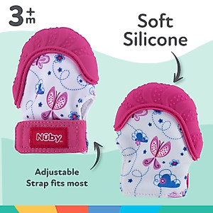Nuby Soothing Teething Mitten with Hygienic Travel Bag, Pink.