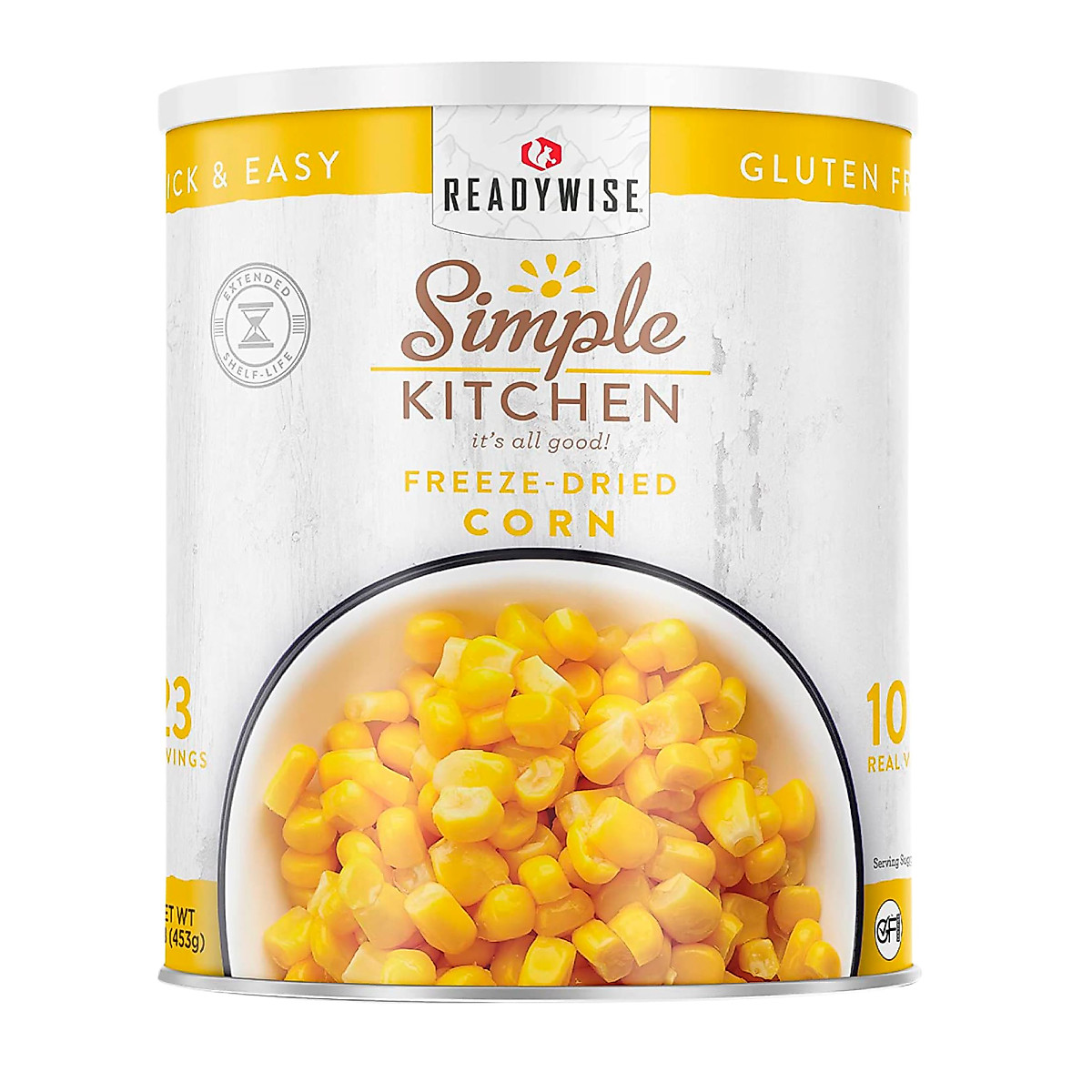 READYWISE - Simple Kitchen, Freeze-Dried Corn, 23 Servings, MRE, Emergency Food Supply, Gluten Free, Corn, Freeze Dried Corn, Freeze Dried Food, Canned Food, Camping, Survival Food, 10 Can