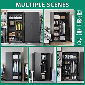 Letaya Metal Storage Cabinets Locker with Lock Door, 72'' Clothing Coat Steel Storage Freestanding Wardrobe for Office, Home, School, Employee,Gym,Fire Department (Black)