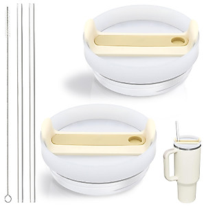 40oz Tumbler Lid Compatible for Stanley, 2 Pack Replacement Tumbler Lids Fit for Stanley Quencher 2.0 Tumbler 40 OZ, with Straws and Cleaning Brush