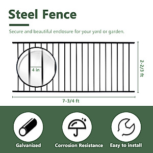 Guardian Black Steel Fence Panel Style Easy Installation Fence Kit, Outdoor Fencing for Yard, Garden (7-3/4 ft. x 2-2/3 ft., Black)