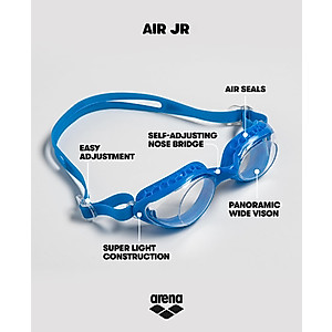 ARENA Unisex Kids Junior Air Goggles for Swimming Ages 6 to 12 Air Seals Anti-Fog Coating Non-Mirror Lens Adjustable Strap, Smoke/Black