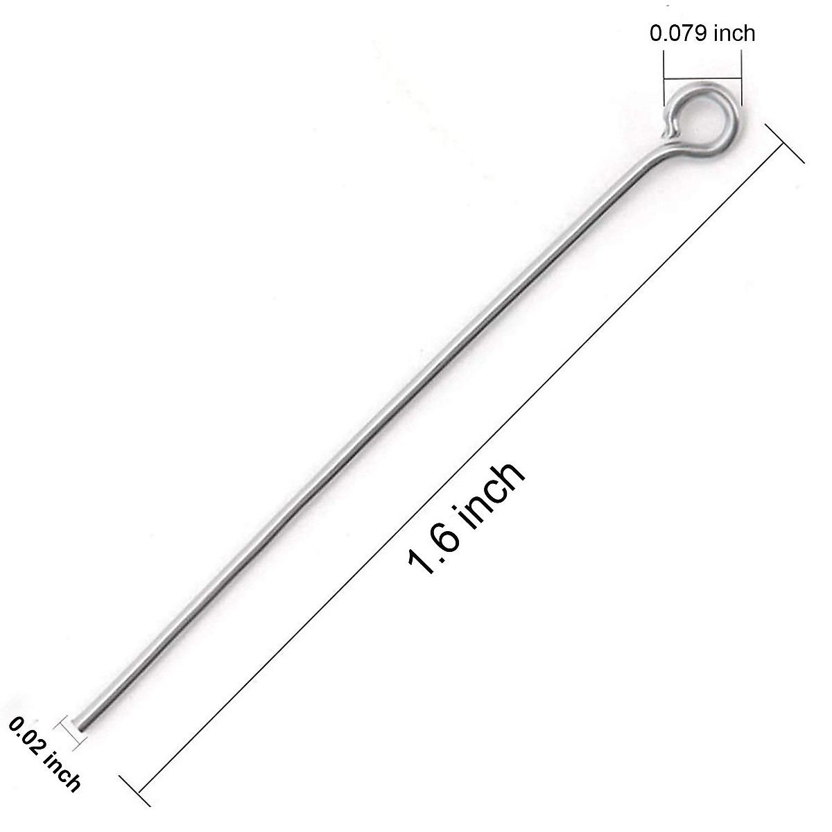 300 Pcs 1.6 Inch 304 Stainless Steel Open Eye Pins Headpins for Jewelry Necklace Making, (Silver)