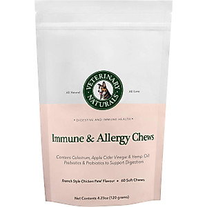 Veterinary Naturals - Immune & Allergy Chews - Probiotic Dog Treats - 60 Soft Chews - Allergy Relief from Food & Environmental Allergies, Help Improve Skin & Coat, Boost Overall Health