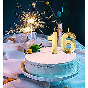 16th Birthday Candles,Gold Number 16 Cake Topper for Birthday Decorations Party Decoration