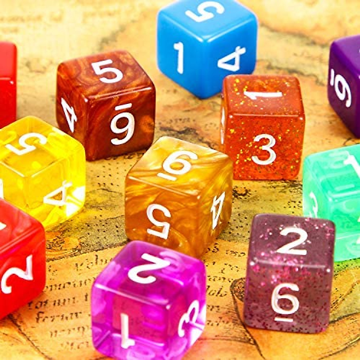 TecUnite 25 Pieces Polyhedral Dice Set 6 Sided Game Dice Set with Black Pouch for Table Games (Colorful)