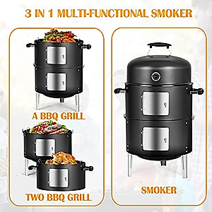 SUNLIFER Portable Charcoal BBQ Grill: Outdoor Small Charcoal Grills with Meat Smoker Combo for Backyard Patio Barbecue | Outdoor Smoking | Camping BBQ | Outside Cooking