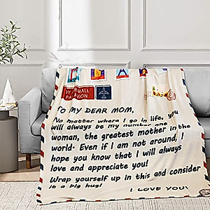 Nueasrs Blanket for Mom, Birthday Gifts for Mom from Daughter or Son, Warm Birthday Gifts for Mom, Thanksgiving Christmas Best Mom Hug Gifts for Moms, Mother Letter Throw Blanket 60" x 50"