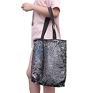 PartyKindom Travel Tote Bag Tote Bag Sequin Large Capacity Handbag Shoulder Bag Woman Shopping Bag- Black Versa Tote