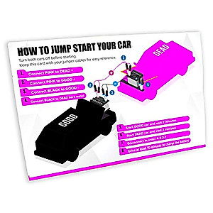 Pretty Pink and Tough Deluxe Jumper Cable Set - Pink Jumper Cables for Teen Girls and Women - 12-ft, Pink and Black Carry Pouch, Instruction Card,