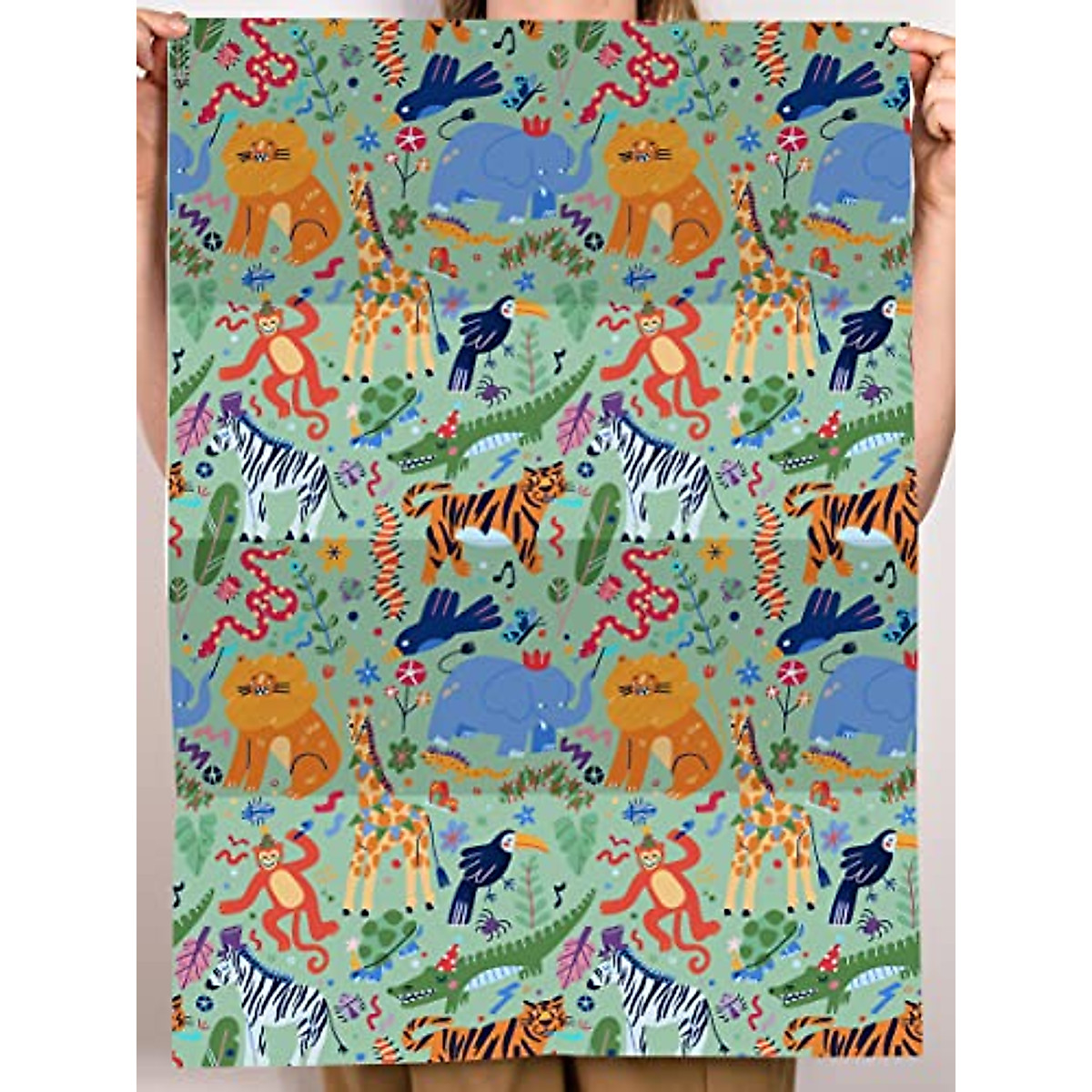 CENTRAL 23 Safari Wrapping Paper - Baby Animal Wrapping Paper - 6 Sheets Of Birthday Gift Wrap - For Birthday Boys and Girls - Comes with Fun Stickers Vegan Ink