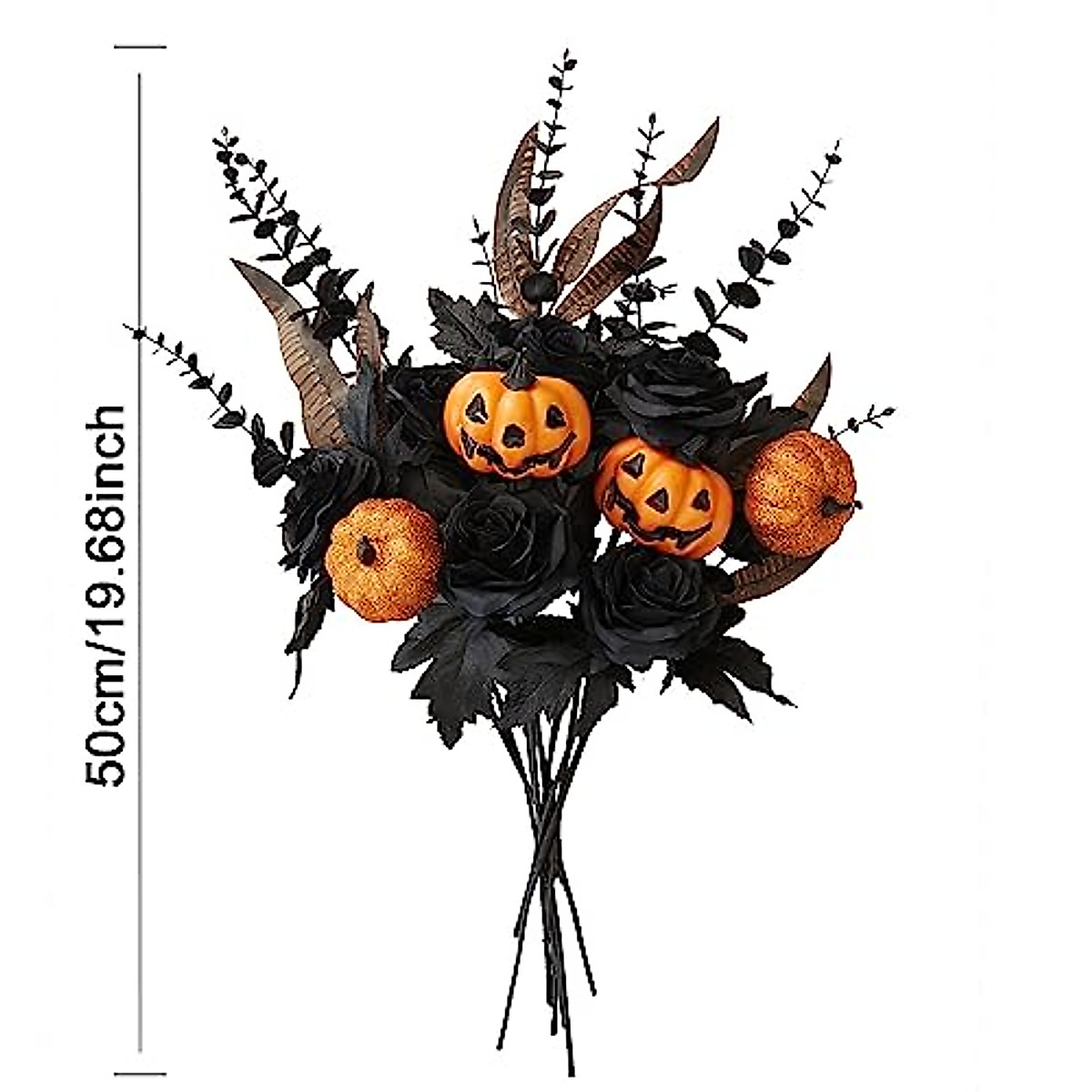 Anna's Whimsy 10PCS Halloween Decor Artificial Flowers Black Roses with Pumpkins, Halloween Table Centerpiece for Dining Kitchen Living Room Bedroom Front Door, Silk Flowers Bouquet Indoor Outdoor