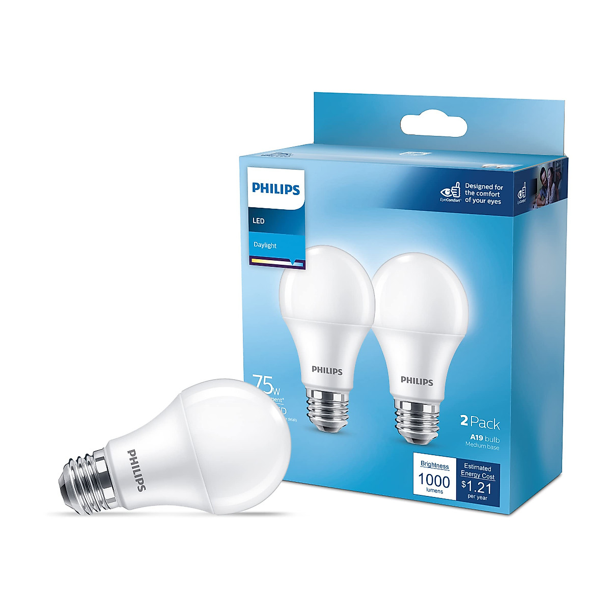 PHILIPS LED Basic Frosted Non-Dimmable A19 Light Bulb - EyeComfort Technology - 1000 Lumen - Daylight (5000K) - 10W=75W - E26 Base - Indoor - 8-Pack