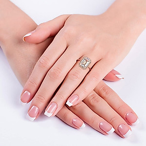 Rings Jewelry Women Gift Hand Made Wedding Dress Matching Ring Rose Gold Plated Ring Emerald Cut Halo Cz Diamond Jewelry White Cubic Zircon Ring in Size 5.5