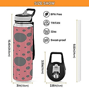 xigua Ladybug Water Bottle with Straw Lid,32 oz Leakproof Sport Water Bottle with Wide Handle for Gym,Cycling,School,Travel