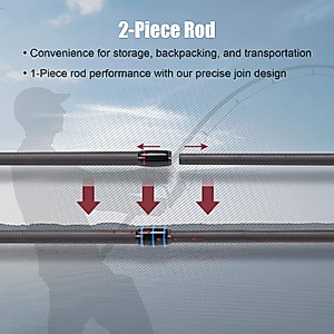 Cadence Vigor Spinning Rod, 30-Ton Carbon Blank, Fuji Reel Seat, Durable Stainless-Steel Guides, 2-Piece Rod with Convenience & Performance, Multiple Actions Available